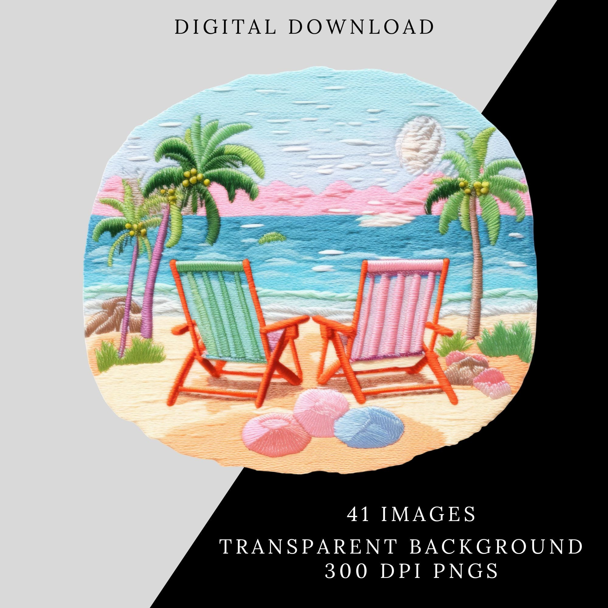 Pastel Summer Beach Embroidery Designs Clipart | Craft | Digital ...