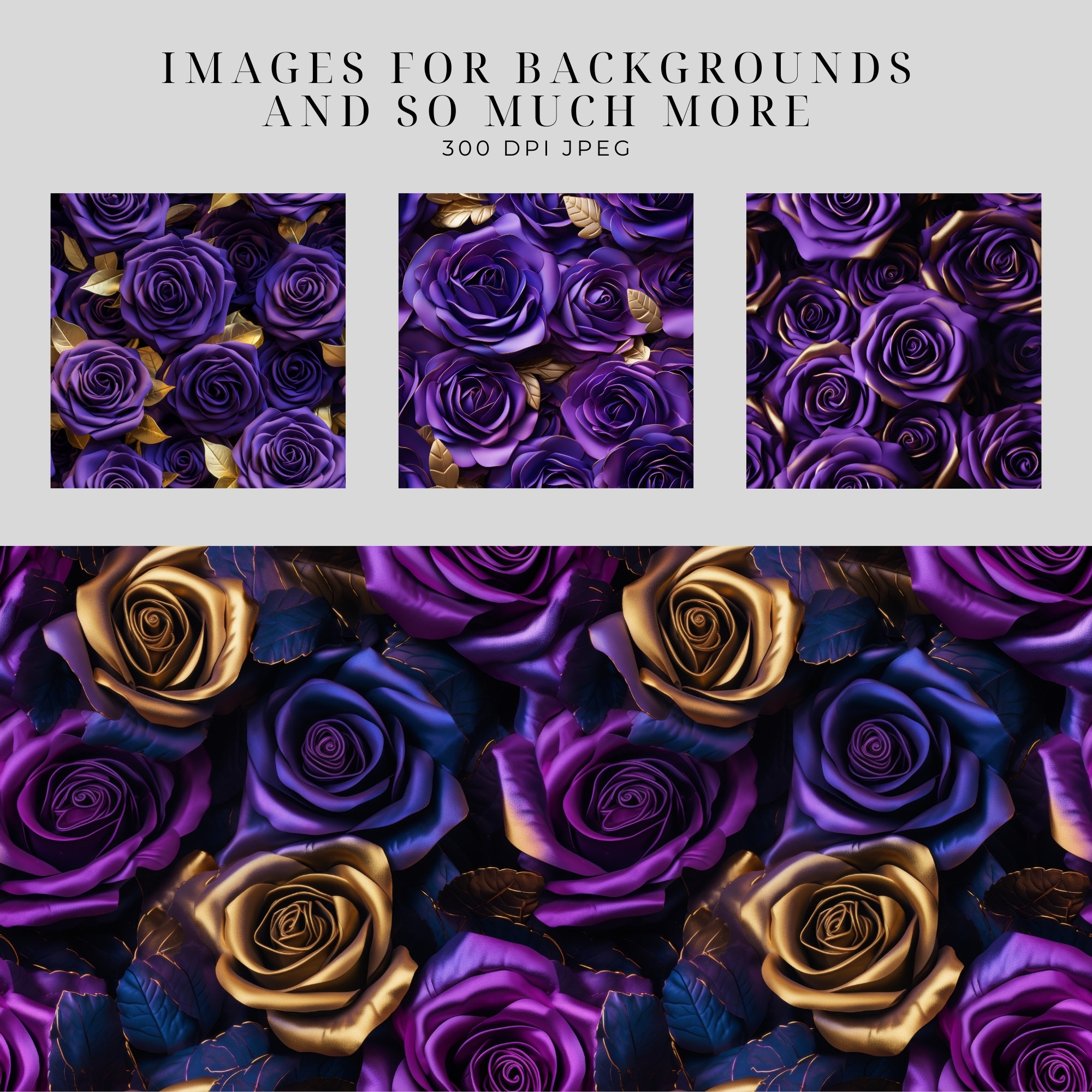 Purple Rose Digital Paper: Gold Floral Seamless Patterns (commercial ...
