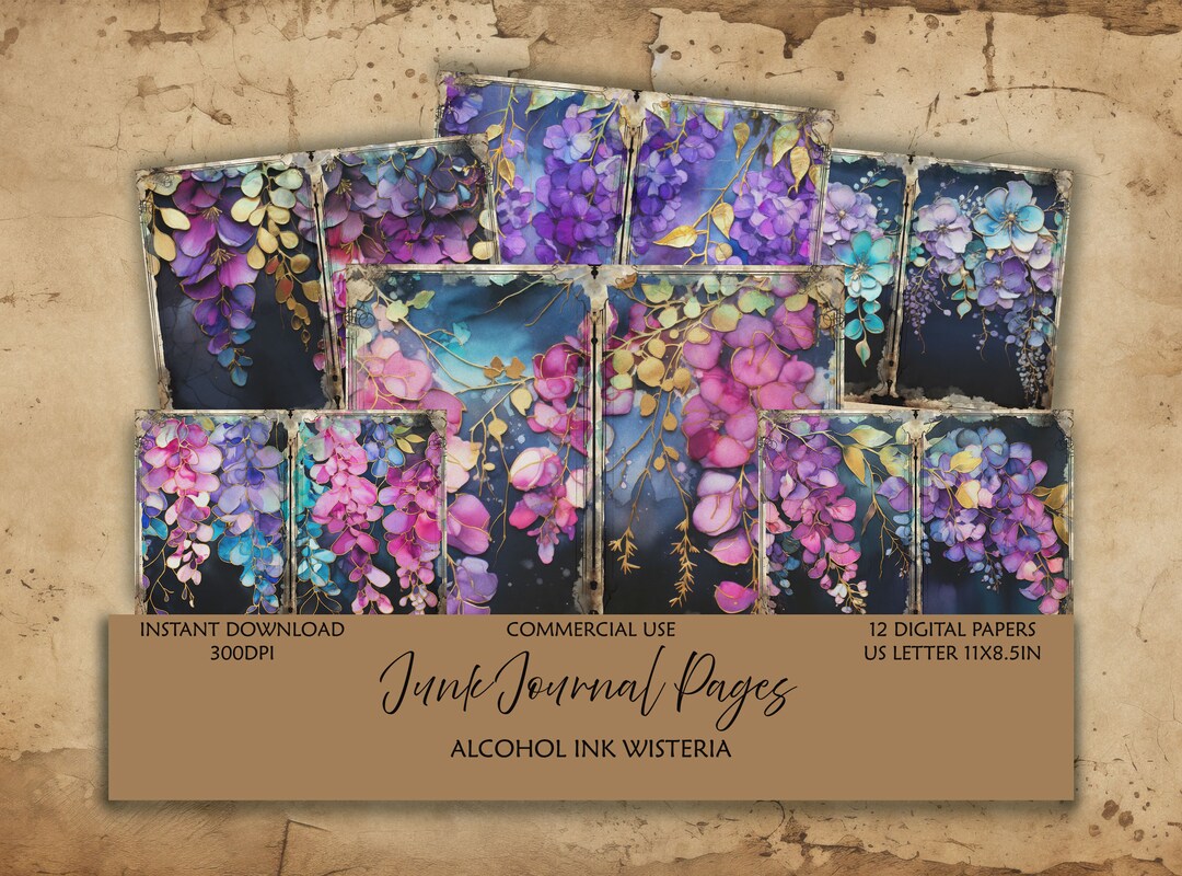 Wisteria Flower Digital Paper Junk Journal Pages-alcohol Ink Spring ...