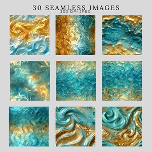 Teal & Gold Foil Seamless Digital Paper Patterns-commercial Use ...