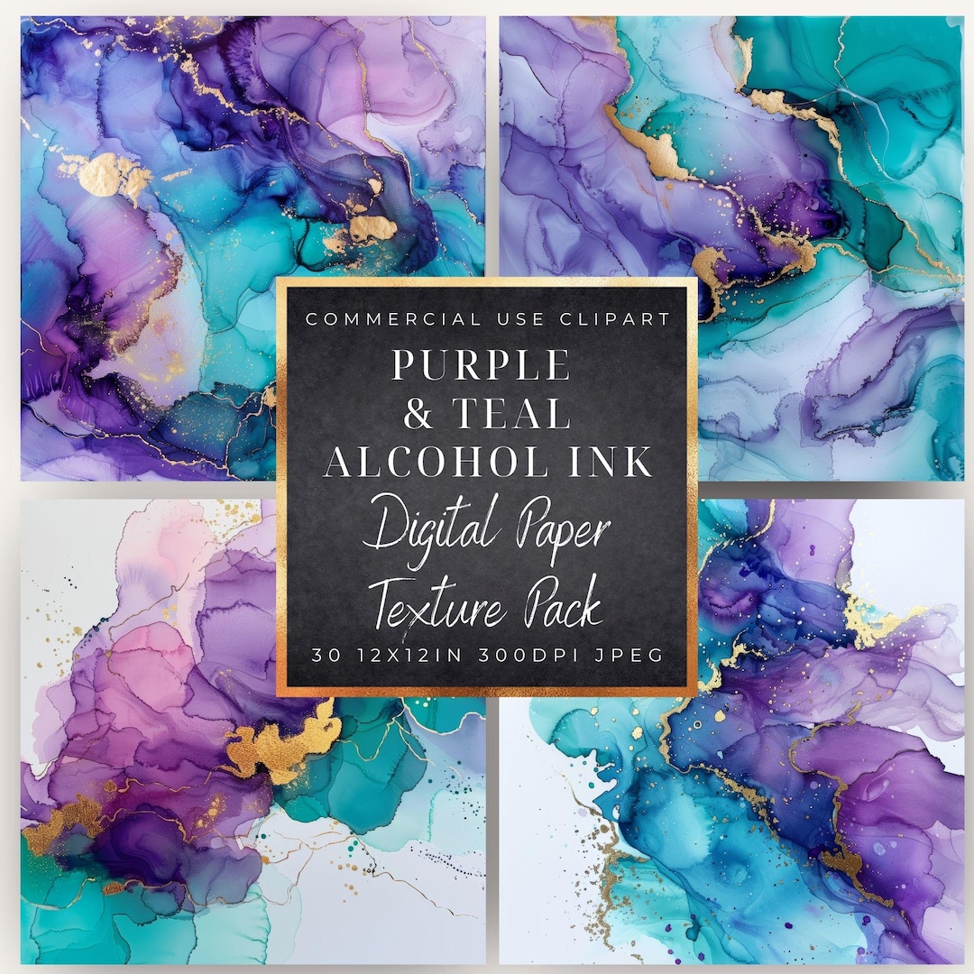 Alcohol Ink Digital Paper Bundle-purple & Teal Texture Clipart-jpeg ...