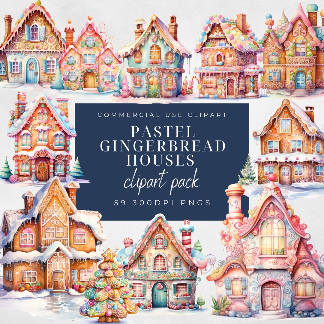 Pastel Gingerbread House Clipart-png 300DPI- Watercolor Pastel Colors ...