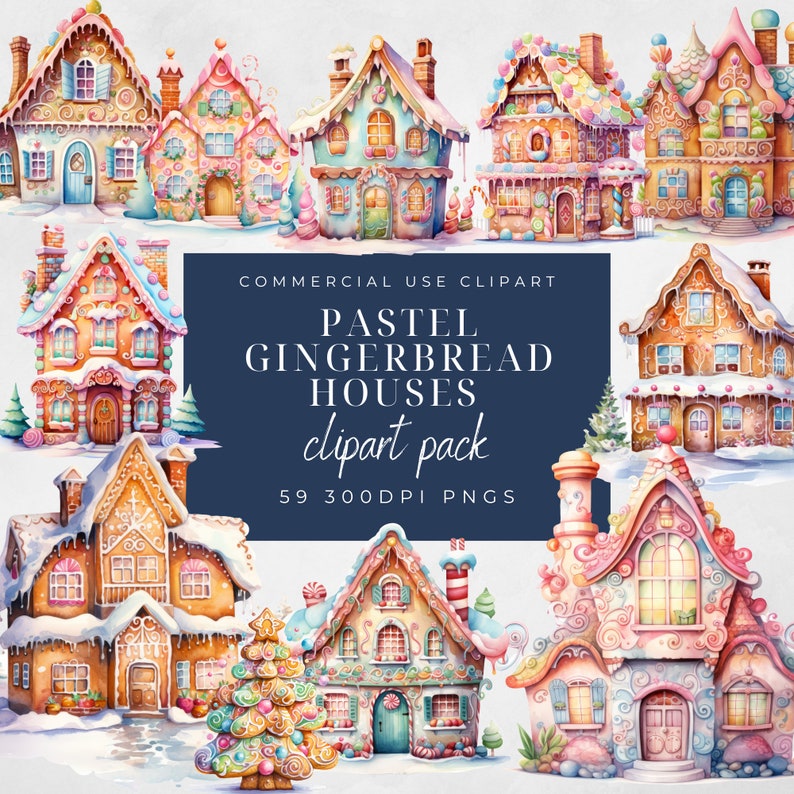Pastel Gingerbread House Clipart-png 300DPI- Watercolor Pastel Colors ...
