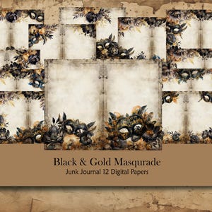 Masquerade Junk Journal Paper-digital Paper-black and Gold Florals ...