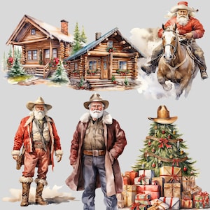 Watercolor Western Christmas Clipart: Cowboy Santa Pngs (46 Files) - Etsy