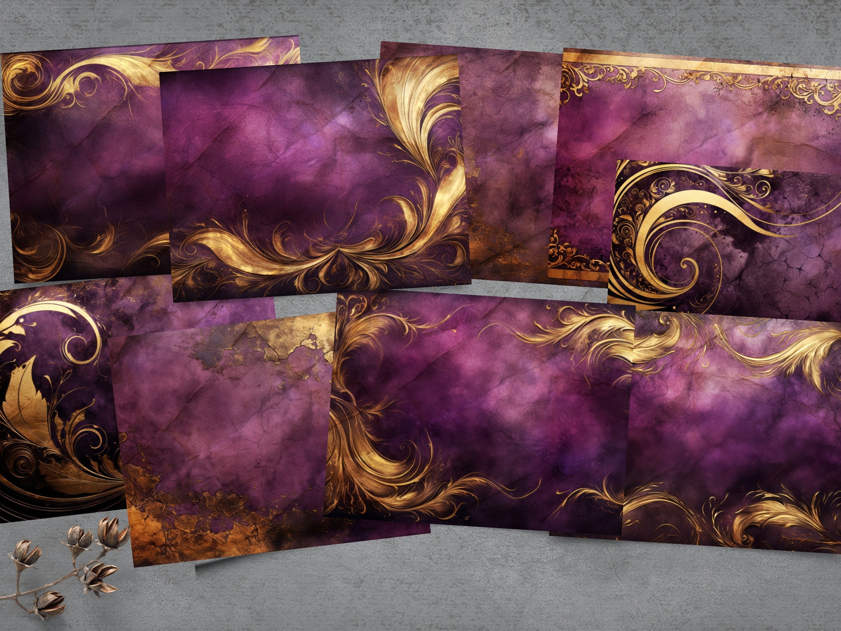 Purple & Gold Digital Paper Clipart-commercial Use-us Letter Size ...