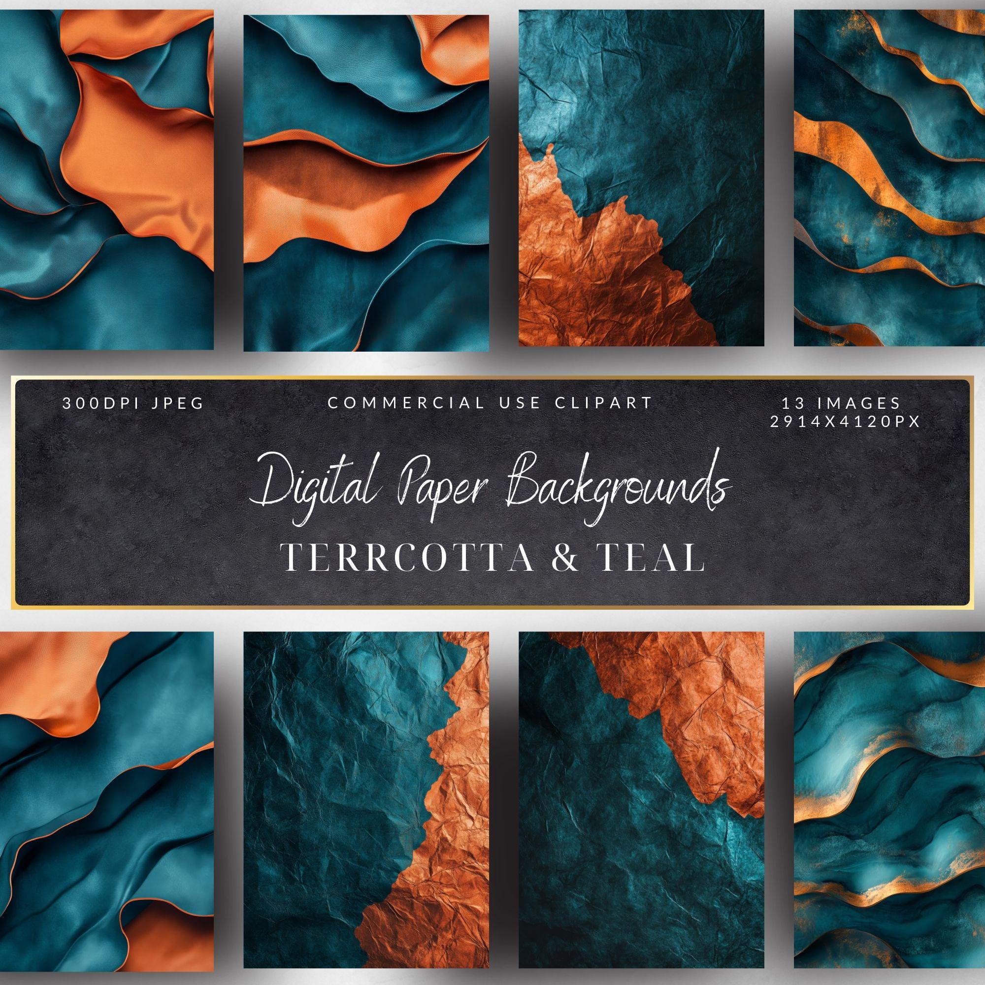 Teal & Burnt Orange Digital Paper Clipart-backgrounds-paper Craft ...