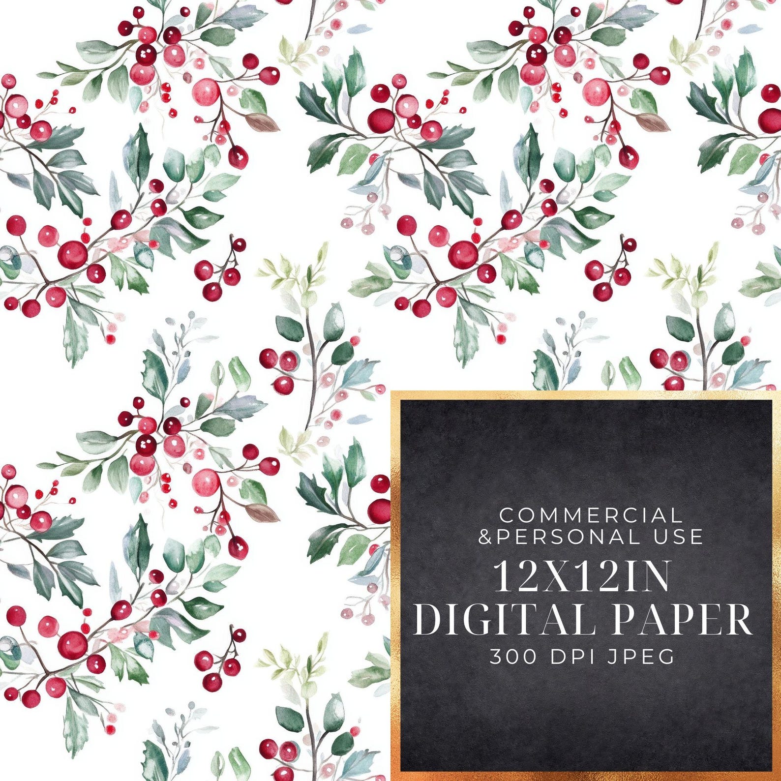 Christmas Florals Seamless Digital Paper Texture-commercial Use ...