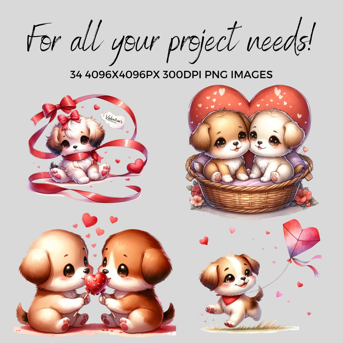 Valentines Day Puppies Clipart Pack watercolor Puppies Valentines Clip ...