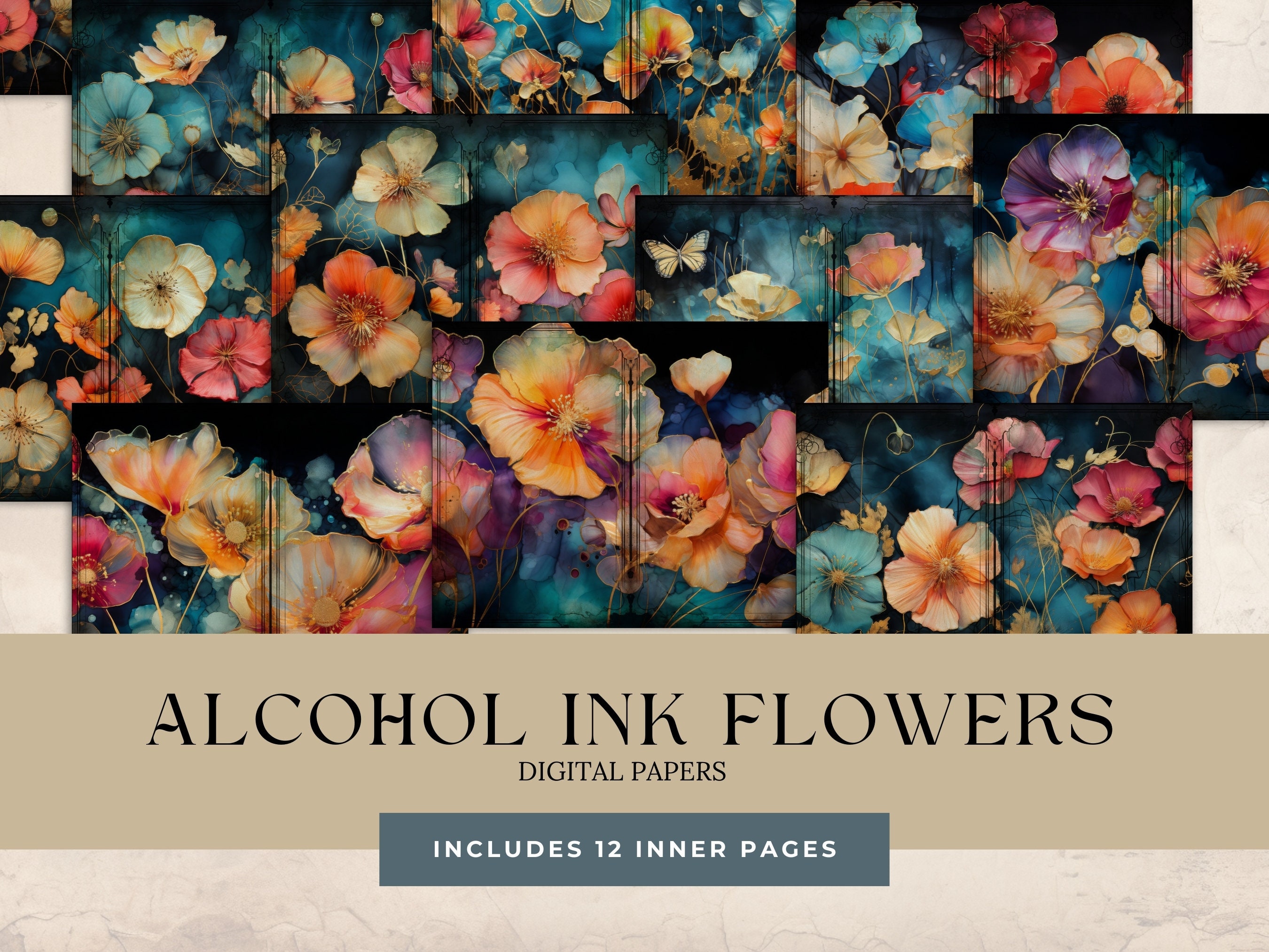 Alcohol Ink Floral Junk Journal Digital Paper-wild Flower-botanical ...