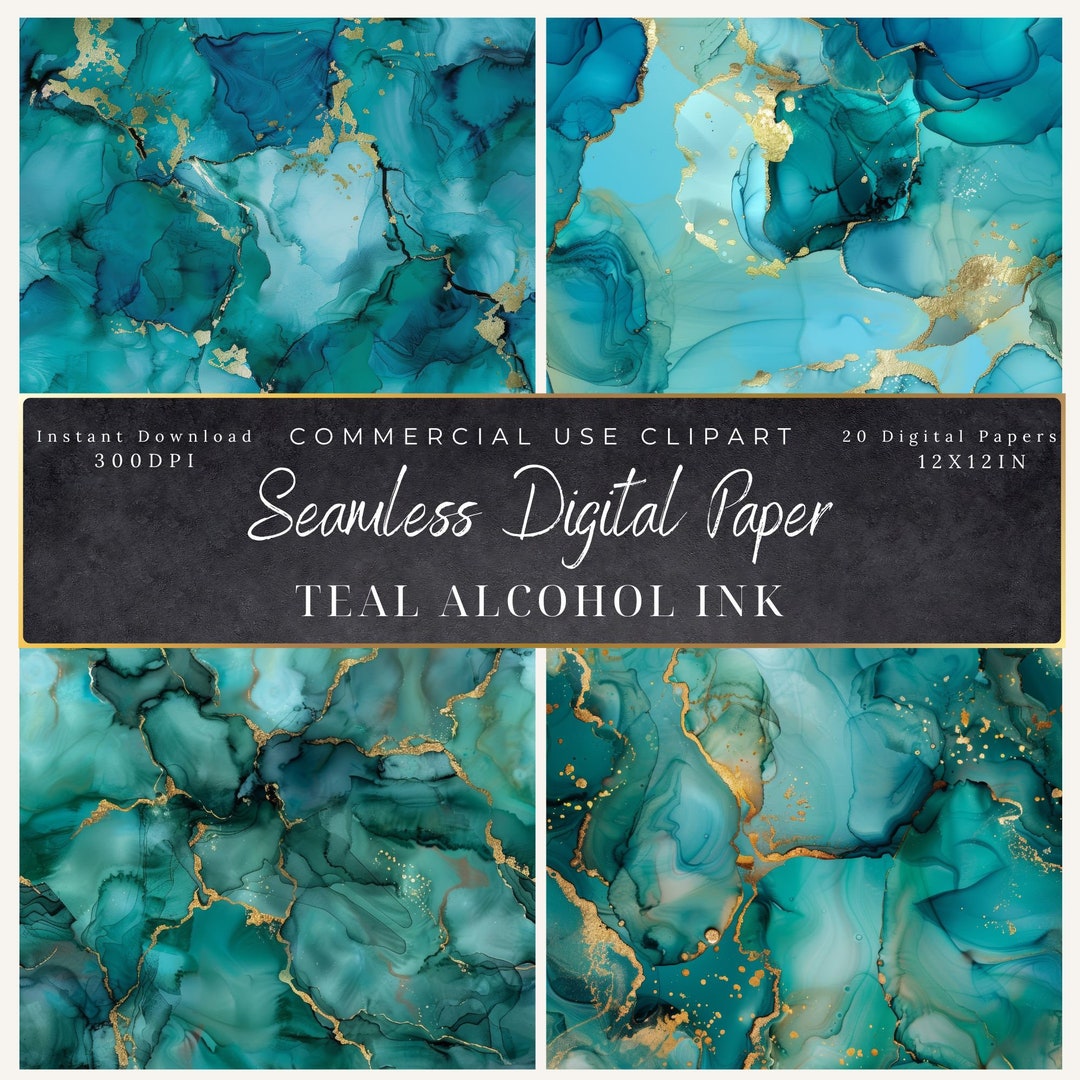 Teal Alcohol Ink Seamless Digital Paper Clipart-metallic Marble ...