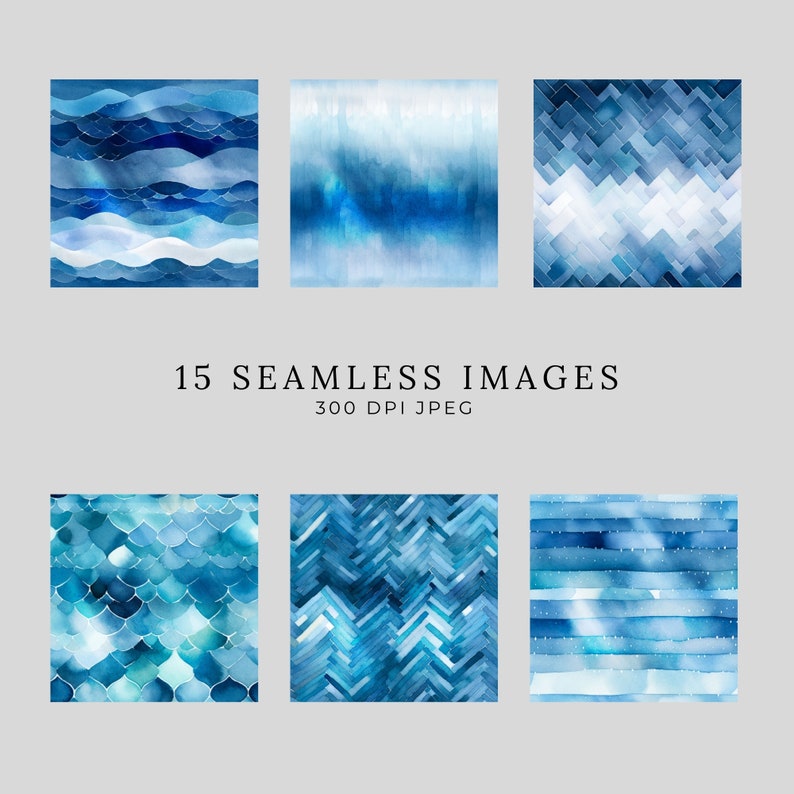 Blue Watercolor Seamless Digital Paper-mermaid Scales-blue Sky-chevron ...