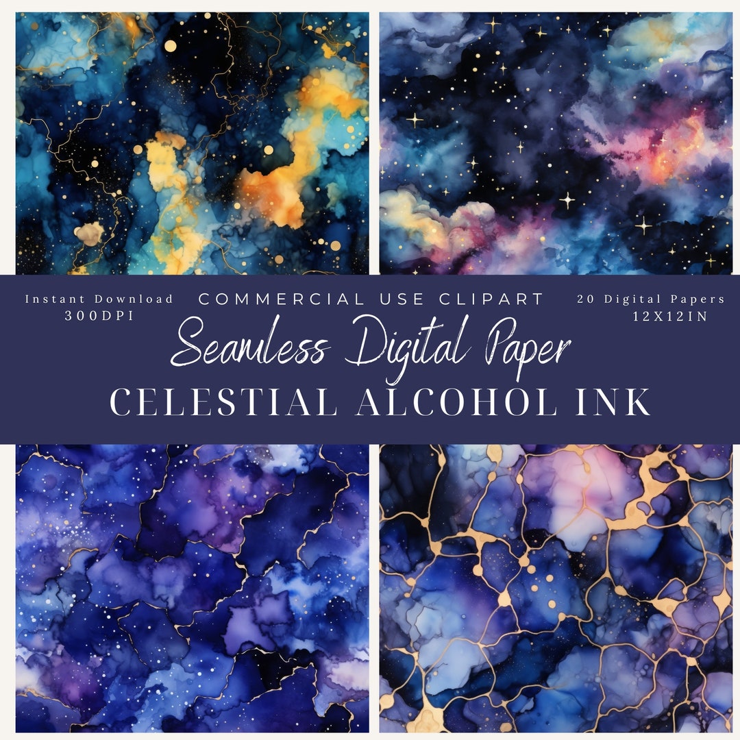 Stary Night Sky Celestial Alcohol Ink Seamless Digital Paper Clipart ...
