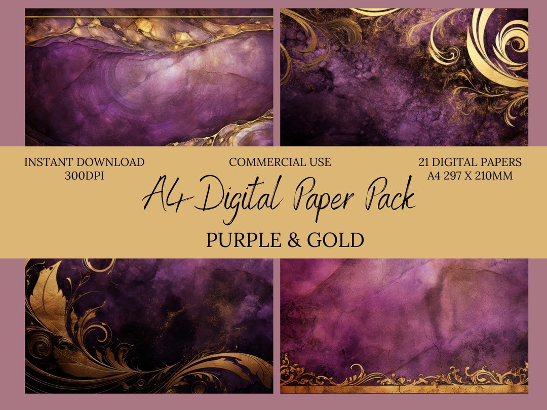 Purple & Gold Digital Paper Clipart-commercial Use-a4 Size-scrapbook ...