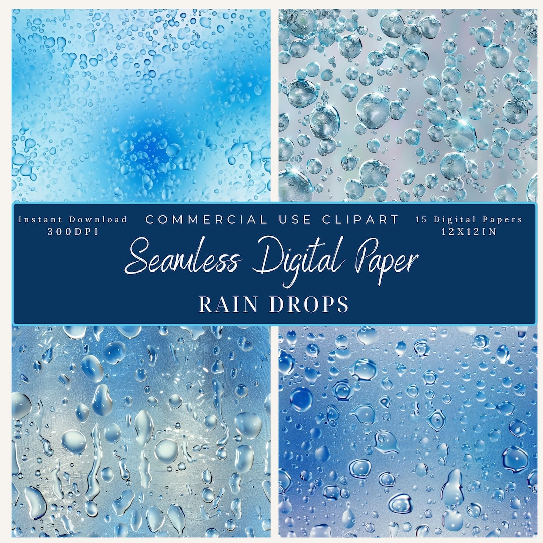 Rain Drops Seamless Digital Paper Patterns-commercial Use-scrapbook ...