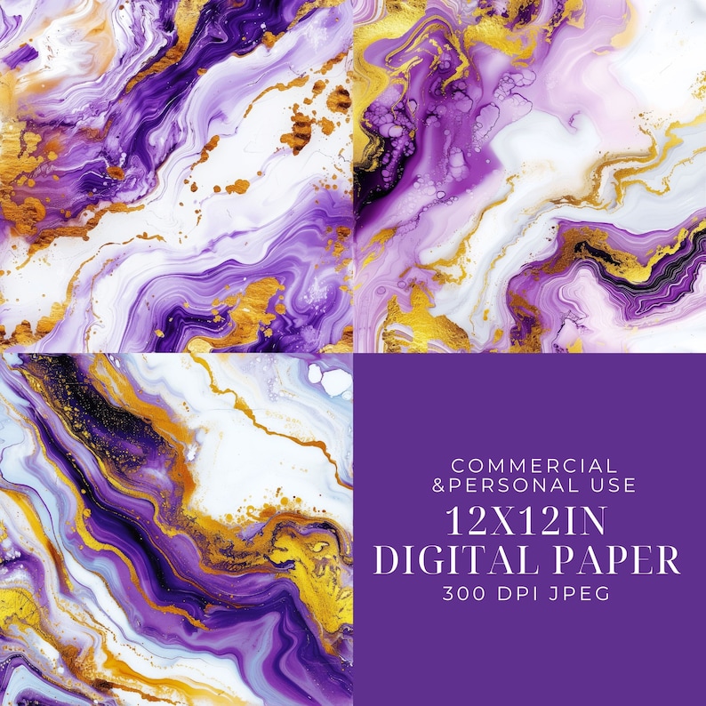 Purple and Gold Marble Digital Paper Texture Background Clipart ...