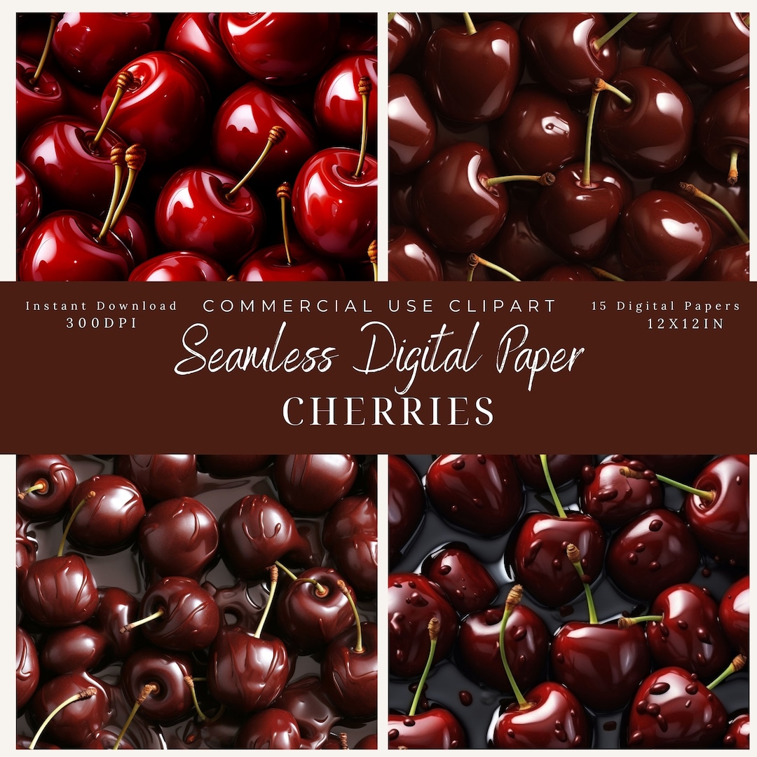 Cherry Digital Paper Seamless Pattern Clipart, Chocolate Cherries ...
