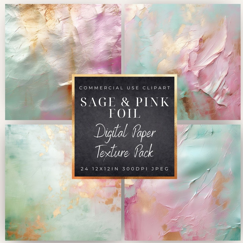 Sage and Pink Digital Papers- Textures Foil-gold- Clipart-jpeg ...