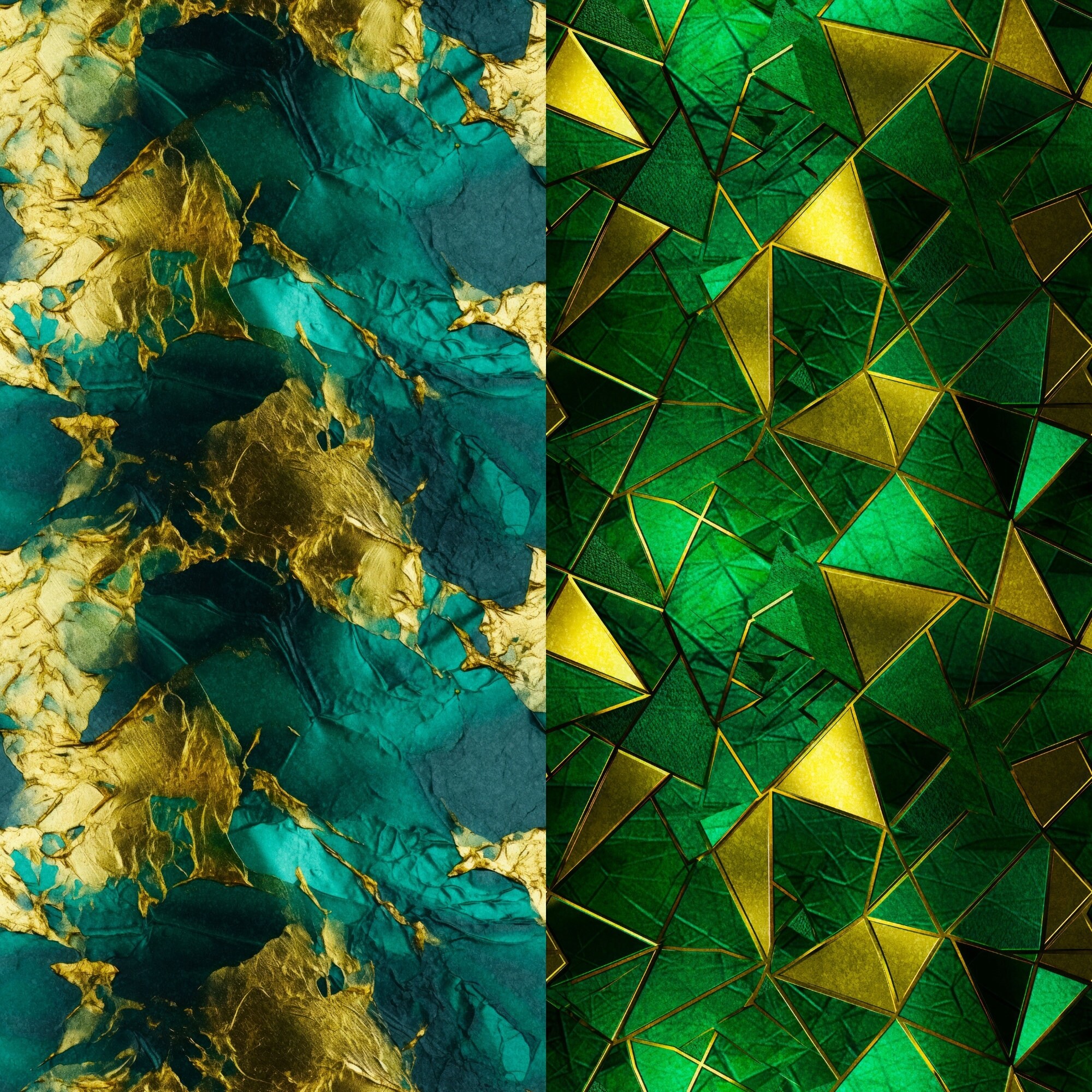 Emerald Green & Gold Foil Seamless Digital Paper Clipart-geometric ...