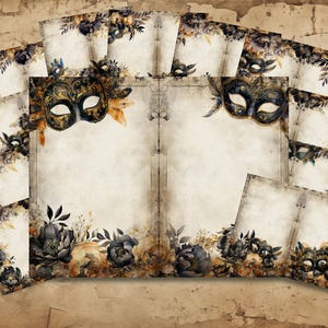 Masquerade Junk Journal Paper-digital Paper-black and Gold Florals ...