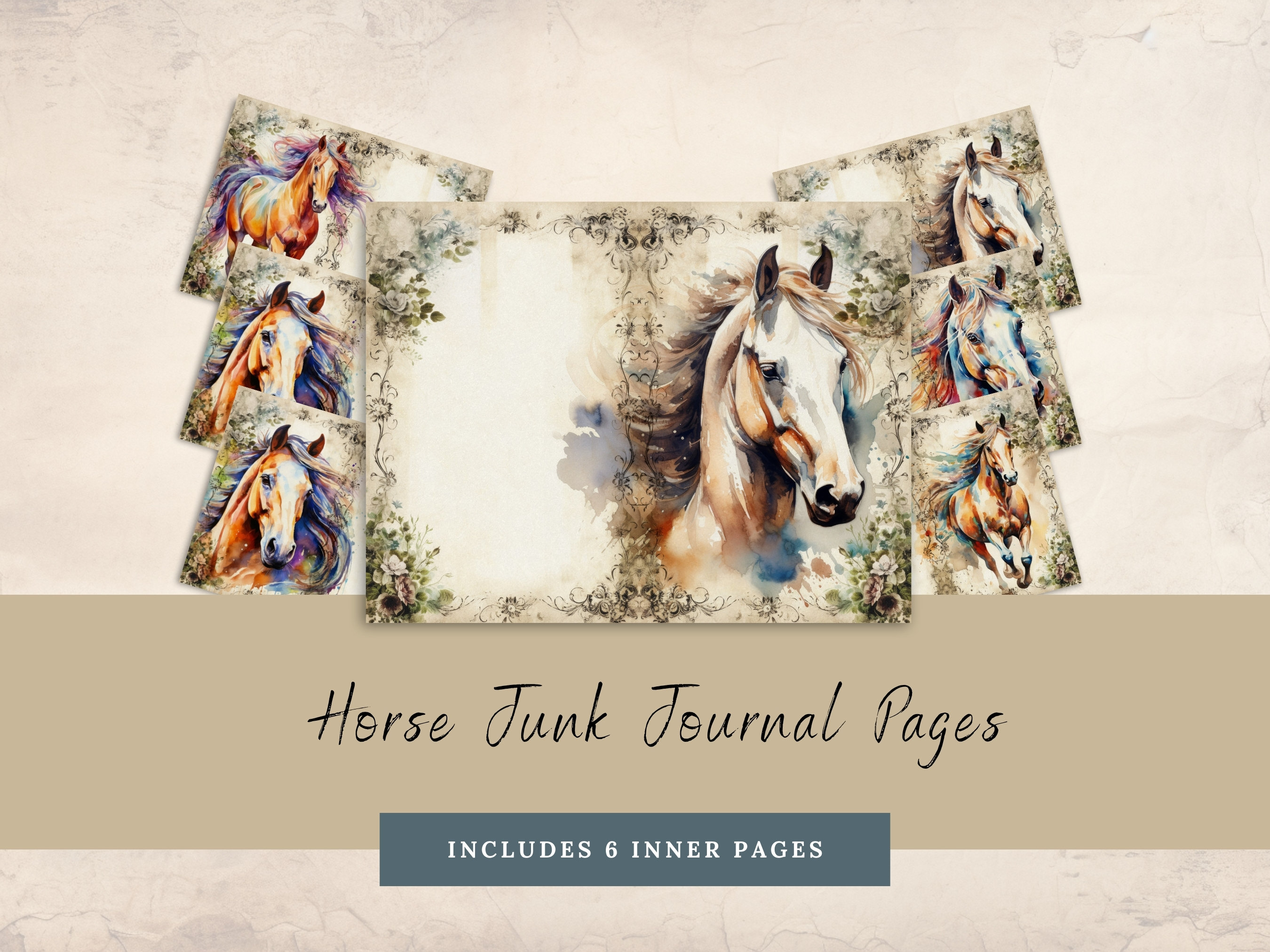 Watercolor Horse Junk Journal Pages-horses-commercial Use-us Letter ...