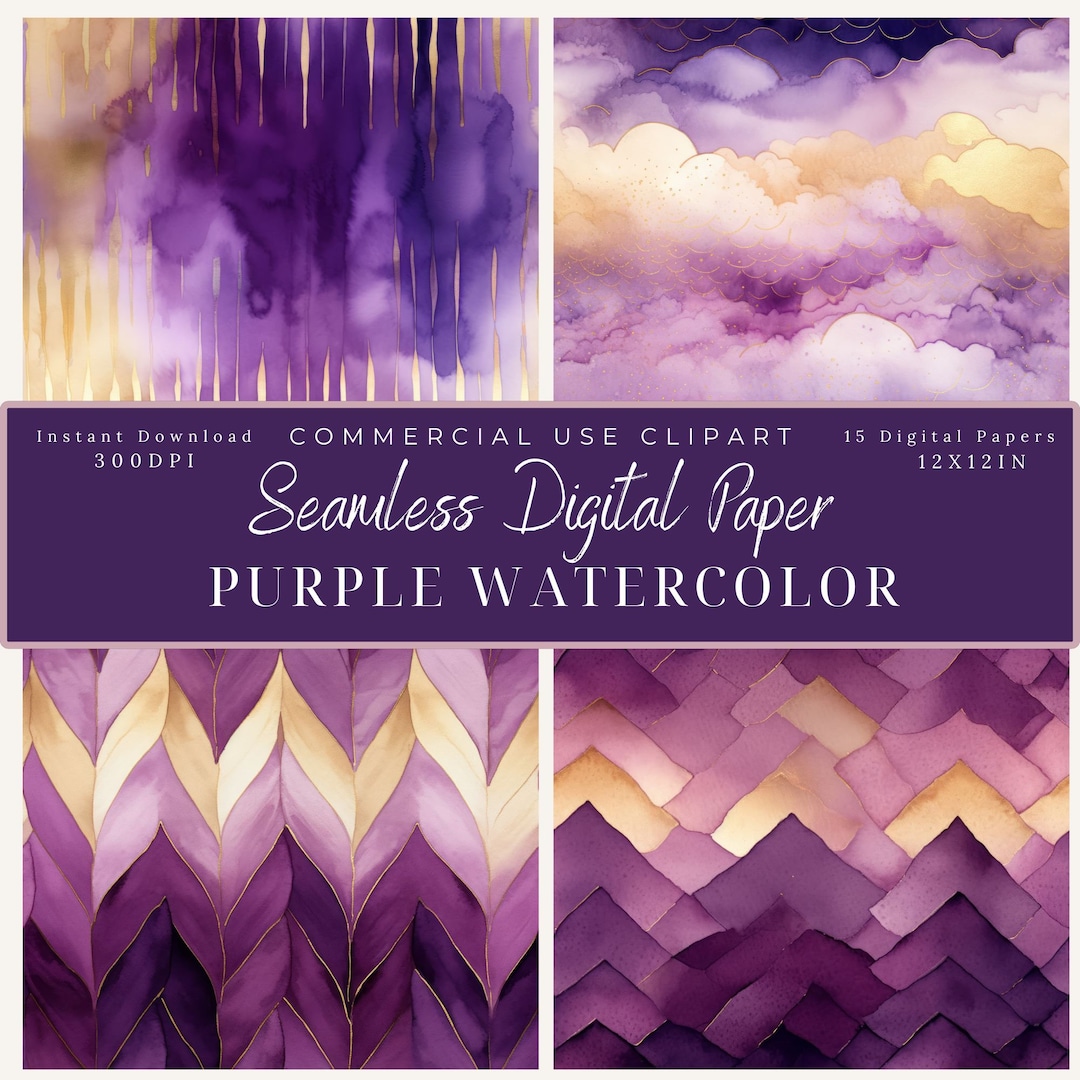 Purple Watercolor Seamless Digital Paper Clipart-digital Download ...