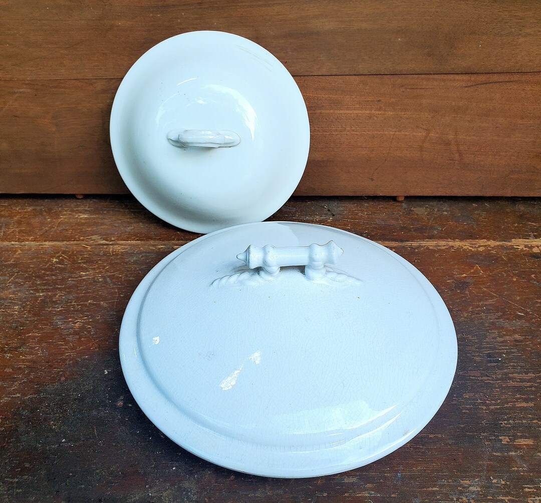 2 Antique Ironstone Lids, Farmhouse Decor, Ironstone Chamber Pot Lid ...