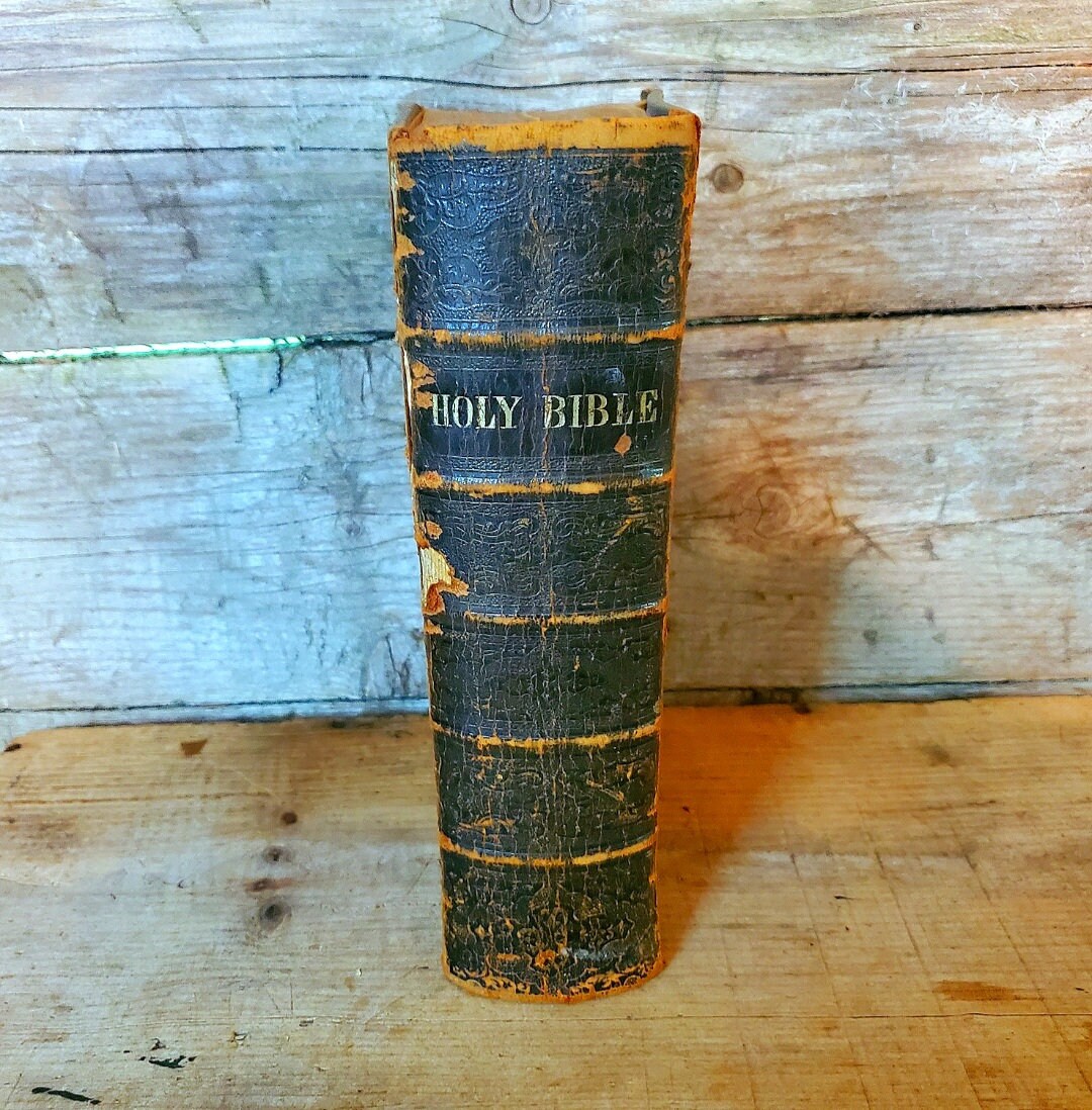 Antique Large Holy Bible 1854 Black Embossed Leather Cover - Etsy