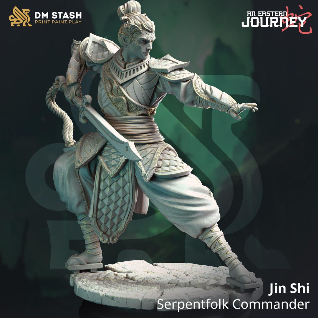 Jin Shi - Serpentfolk Commander - 3d Printed TTRPG Skirmish Miniature ...