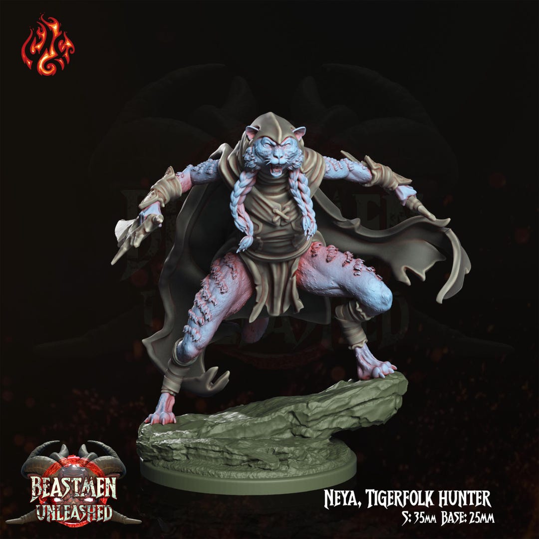 Neya - Tigerfolk Huntress - 3d Printed Tabletop RPG Skirmish Miniature ...
