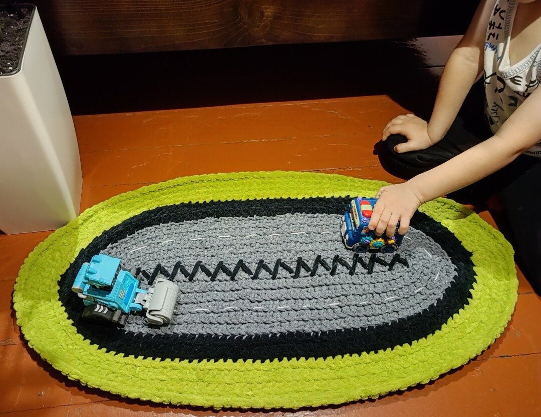 Dirt Track Racing Baby Mat Kids Playroom Ddecor Crochet Rugs Handmade ...