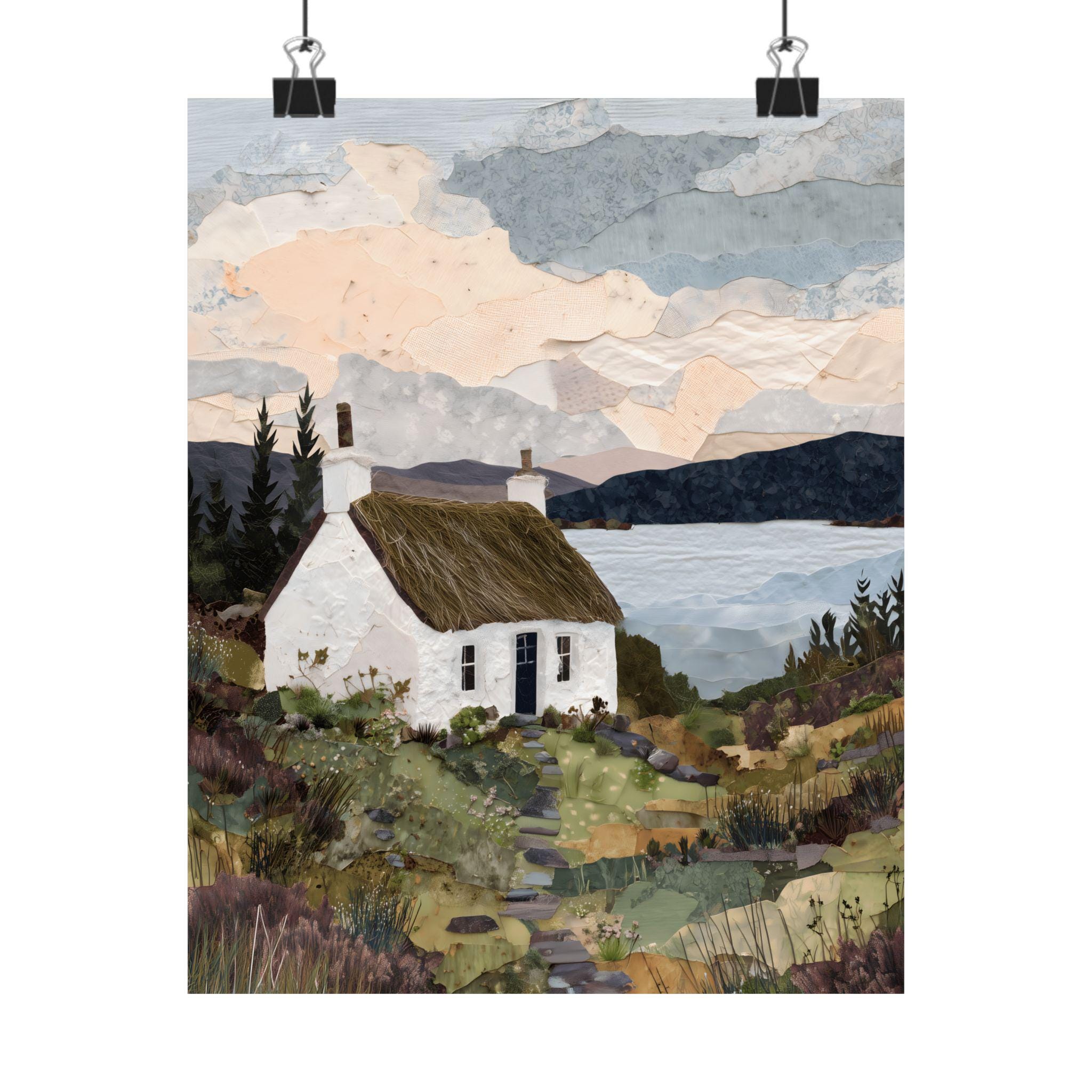Scottish Croft Cottage Watercolour Collage Matte Vertical Poster - Etsy