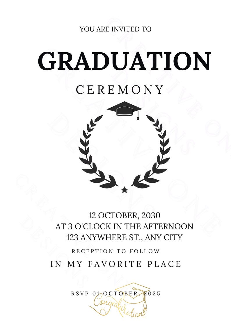 Editable Black and White Graduation Template - Customizable Canva ...