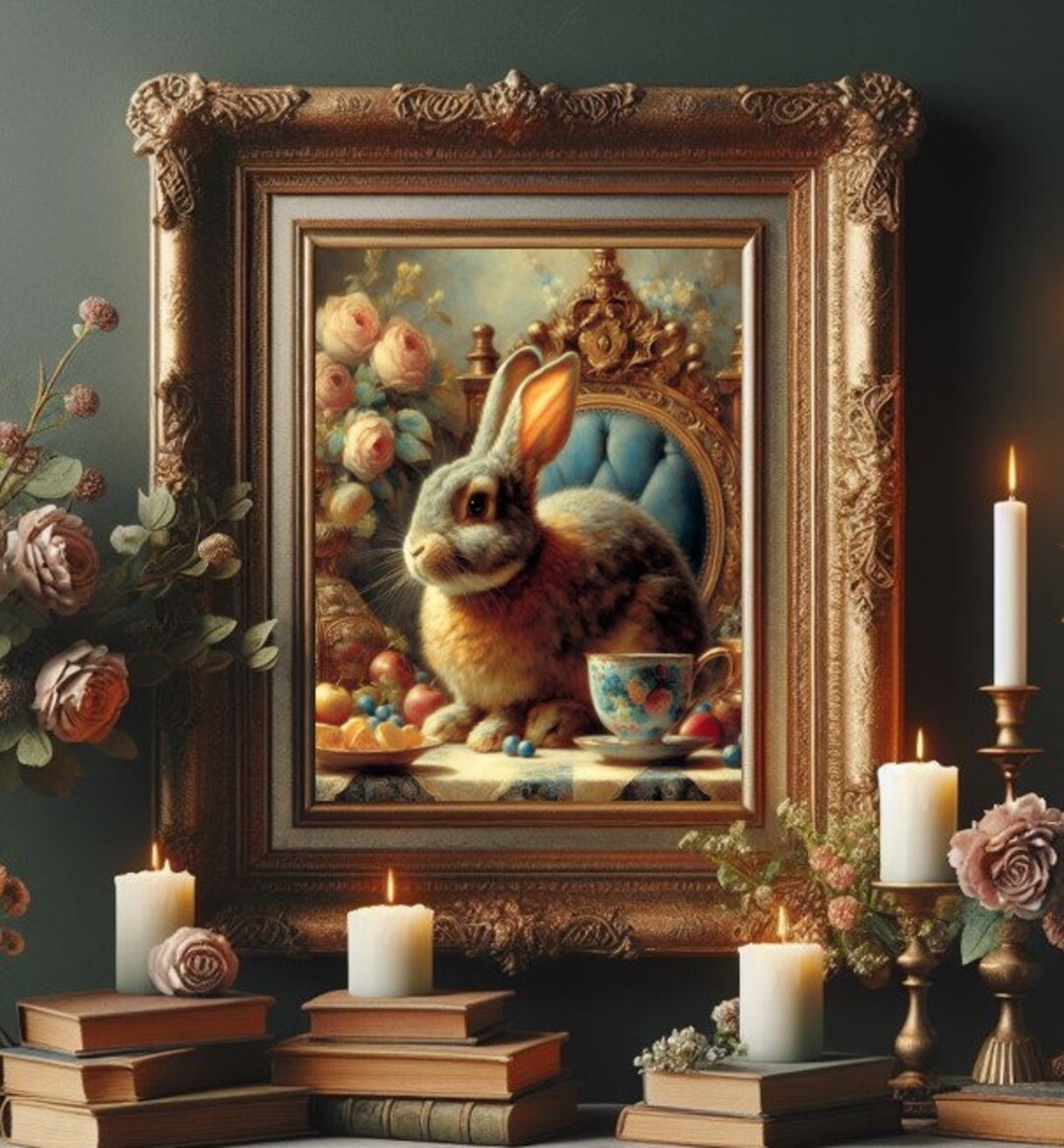 Grey Brown Victorian Bunny Rabbit Easter Egg Spring Flowers Tea Cup ...