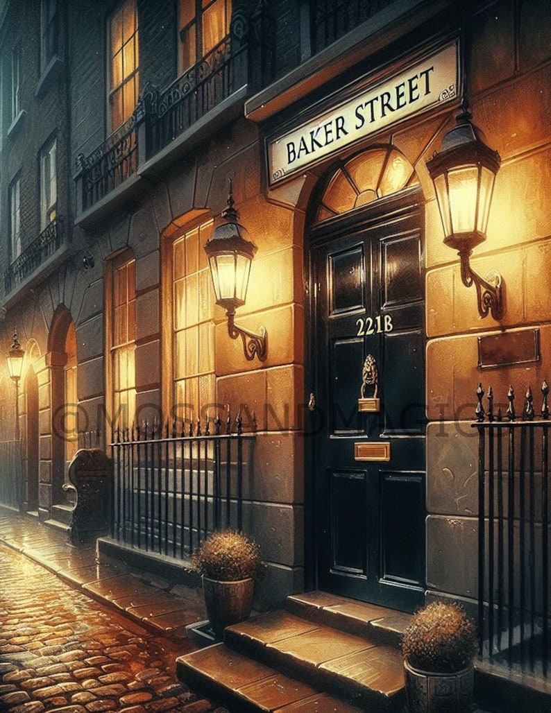 Sherlock Holmes 221 B Baker Street Door London Town Detective Night ...