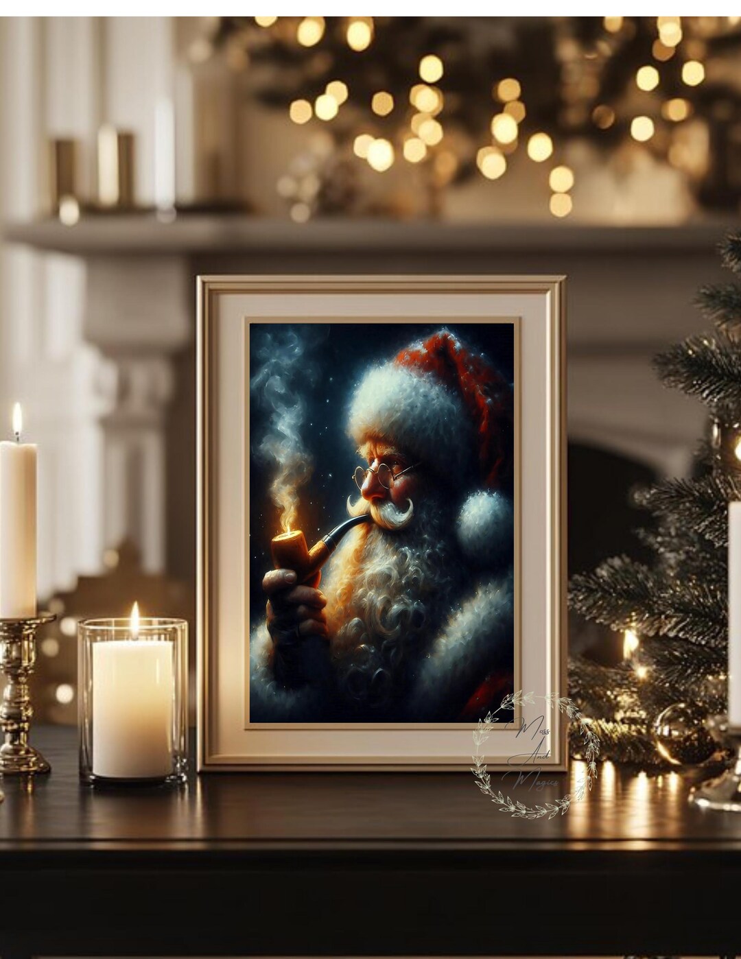 Santa Smoking a Pipe, Christmas Magical Winter Snow Holiday Profile ...