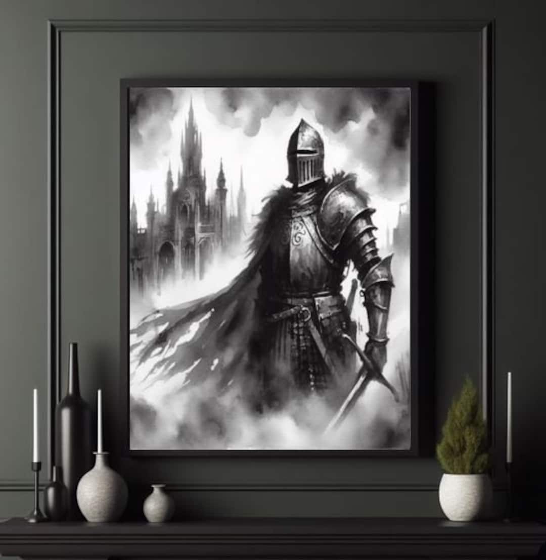 Medieval Knight Warrior Assassin in Battle, Dark Fantasy Misty Fog ...