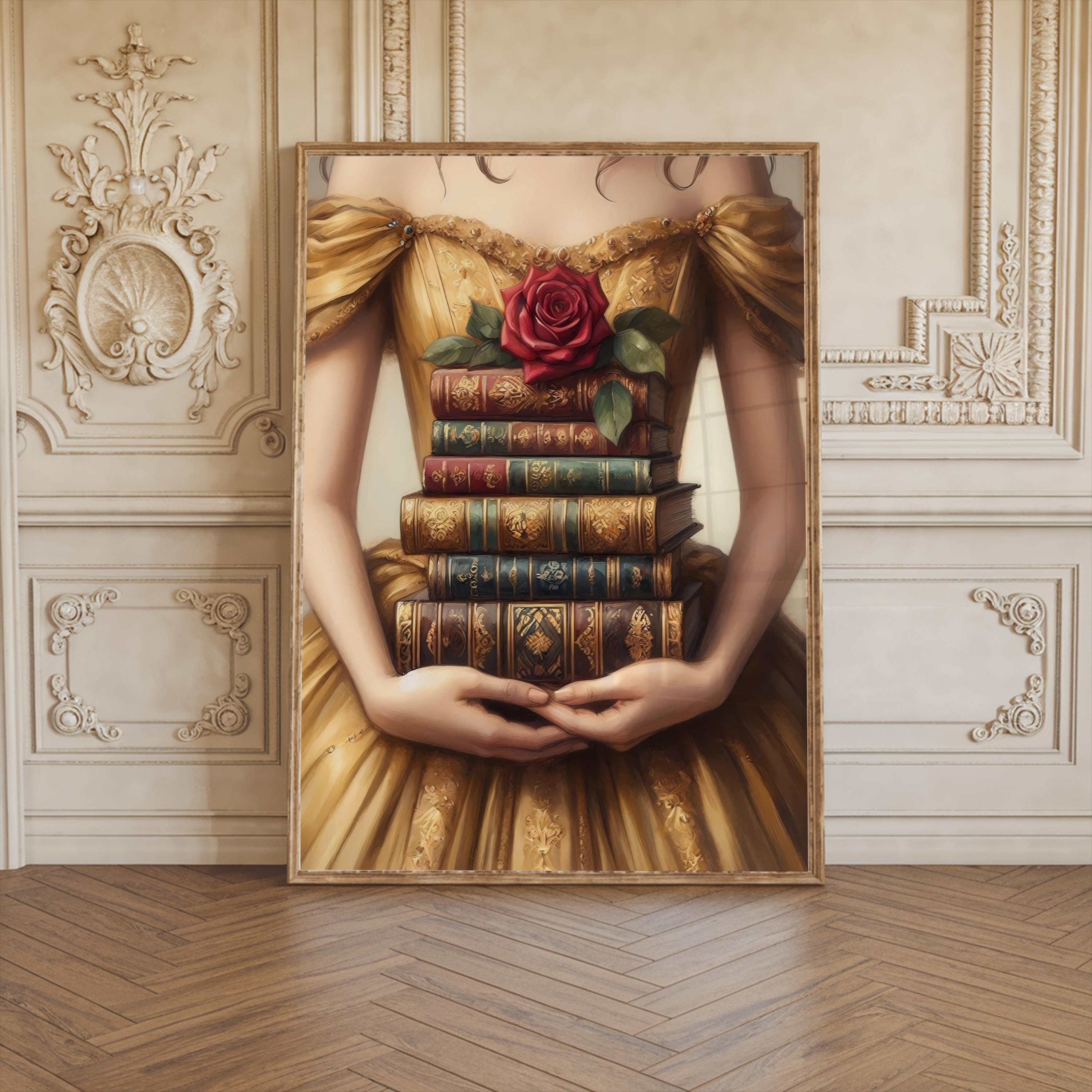 Belle Holding Books, Beauty and the Beast Rose Fairy Tale Fantasy ...