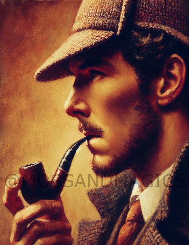 Sherlock Holmes Benedict With Beard Stubble Side Profile Pipe Vintage ...