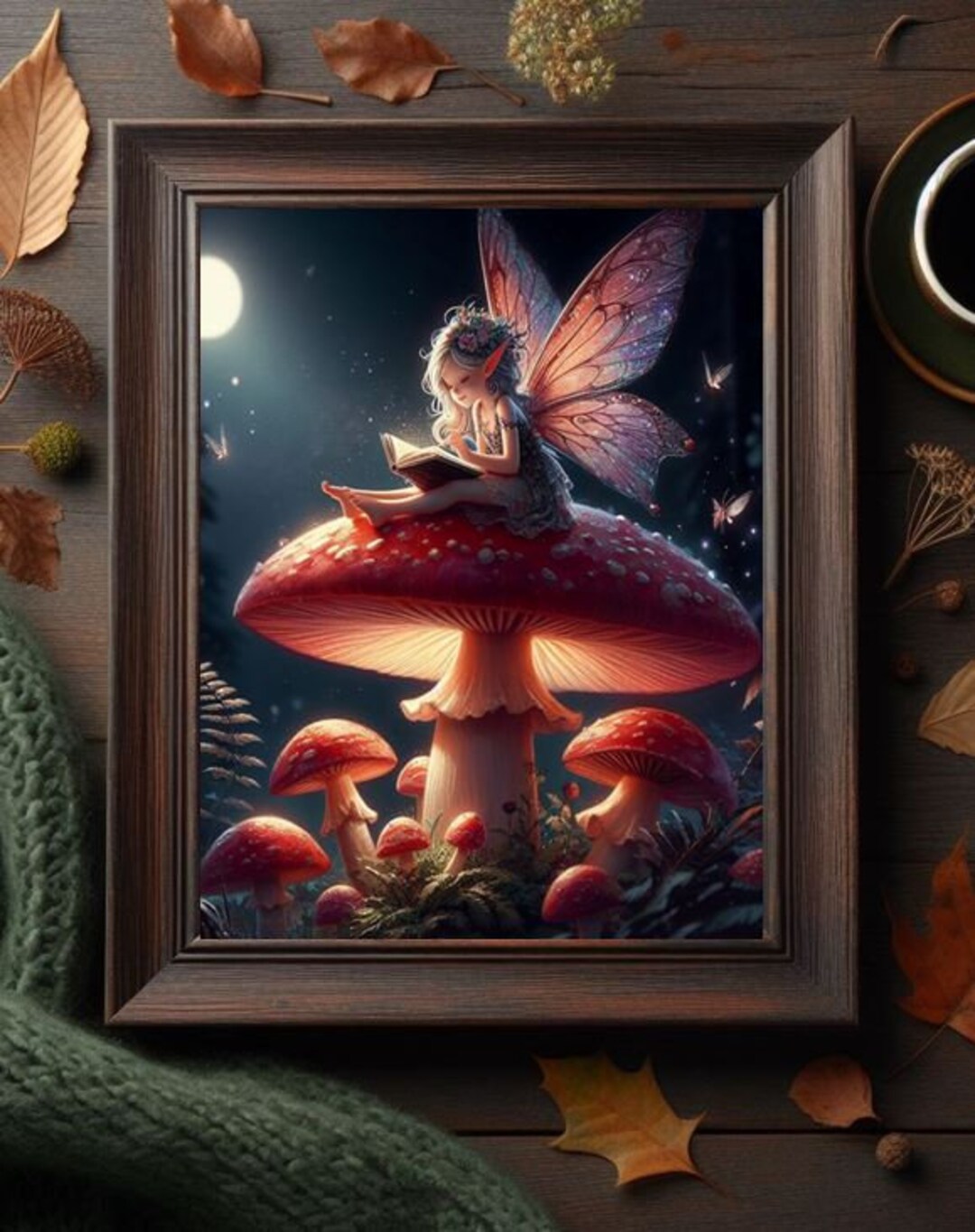 Fairy Child Sitting on Mushroom Writing in Book Tinkerbell Painting ...