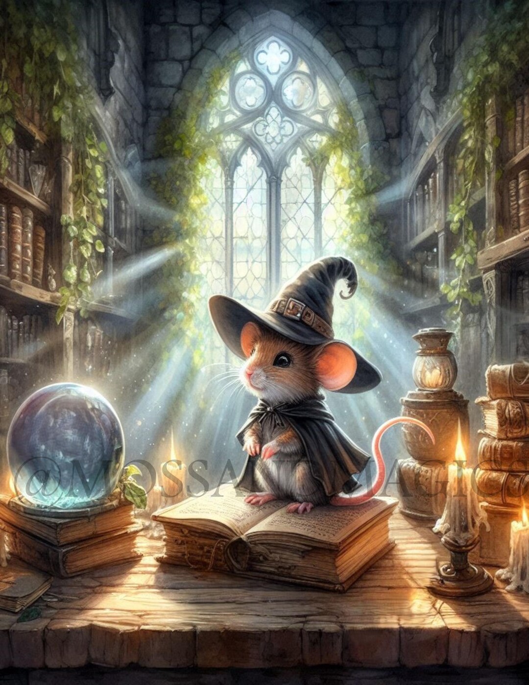 Mouse Apprentice, Witch Hat, Wizard, Crystal Ball, Magical Library ...