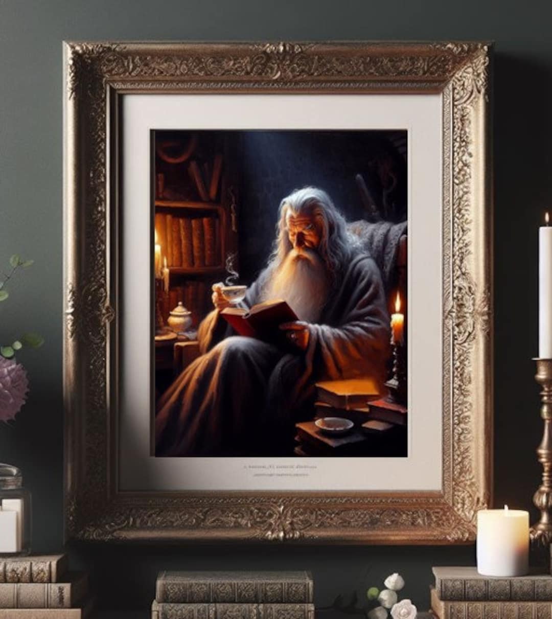 Lord of the Rings Sleepy Gandalf Holding Tea & Reading a Book in Gondor ...