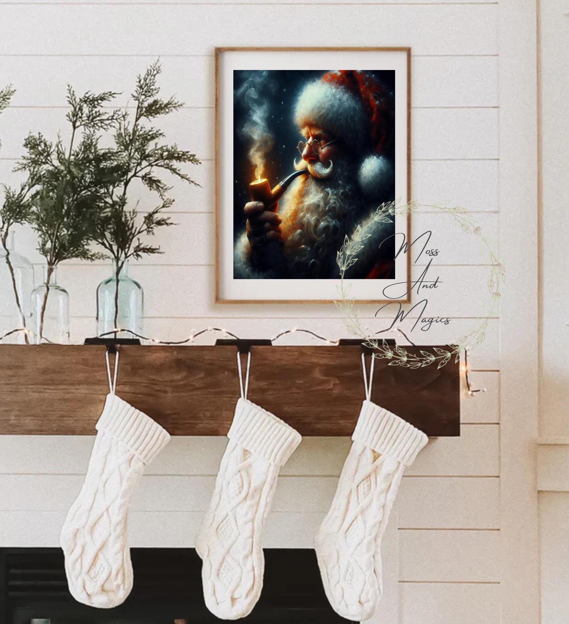 Santa Smoking a Pipe, Christmas Magical Winter Snow Holiday Profile ...
