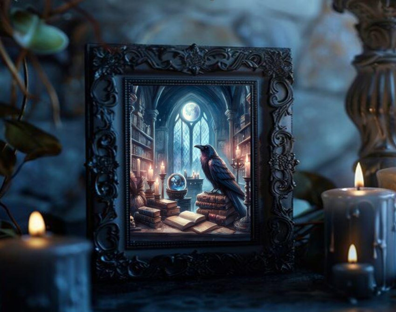 Raven Books Crystal Ball Magical Library Witch Spell Room Halloween ...
