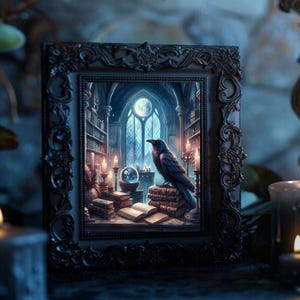 Raven Books Crystal Ball Magical Library Witch Spell Room Halloween ...