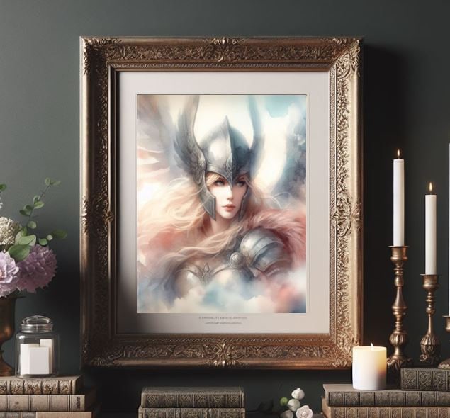 Medieval Valkyrie Warrior Viking ,dark Fantasy Misty Fog Watercolor ...