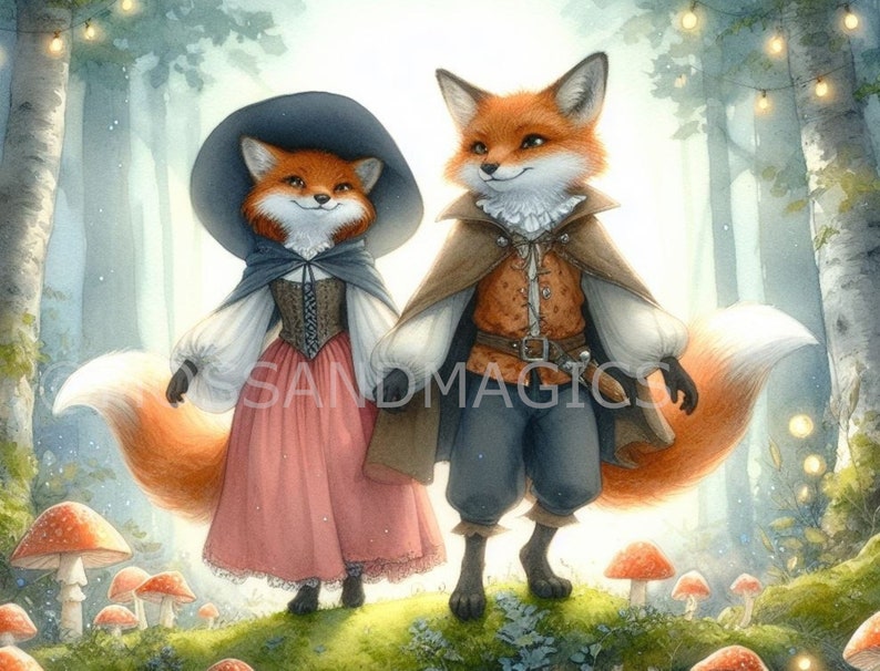 Magical Forest Red Foxes in Enchanted Forest Woodland Creatures Vintage ...