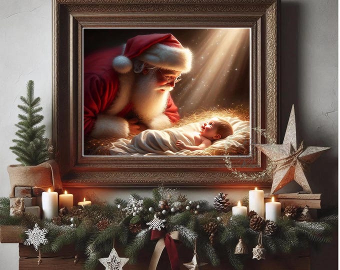 Printable Digital Image of Baby Jesus & Santa Claus Christmas Winter ...