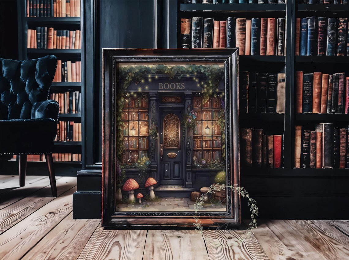 Cozy Fantasy Magic Bookstore Cottagecore Village Book Shop Coffee Cafe ...