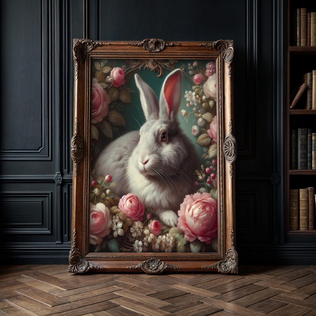 Victorian Rabbit, Easter, Spring Flowers, Floral Farmhouse Vintage ...
